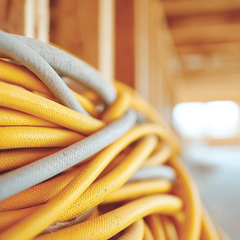 Closeup of Tangled Yellow and Grey Electrical Cables at a Construction ...
