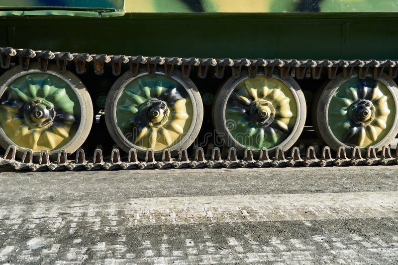 Closeup of Tank Chassis, Tracks and Rollers Stock Photo - Image of ...