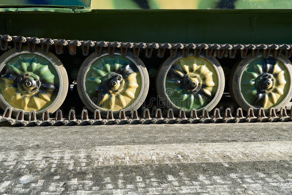 Closeup of Tank Chassis, Tracks and Rollers Stock Photo - Image of ...