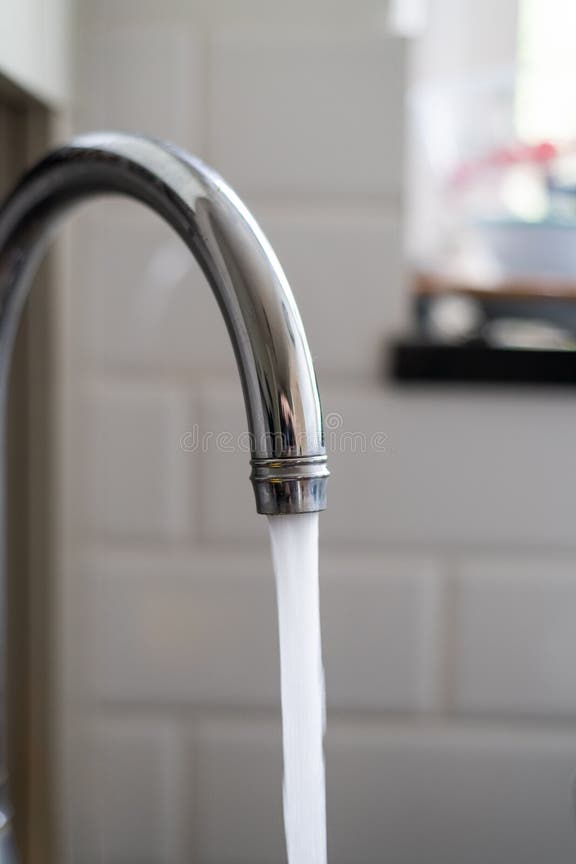 Closeup of a Tap with Running Water Stock Photo - Image of kitchen ...