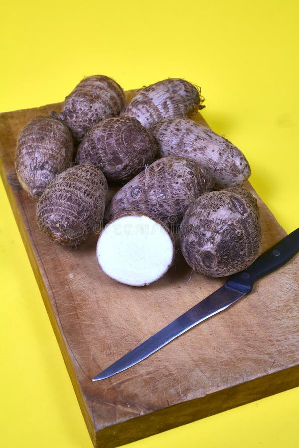 Closeup of Taro Root Vegetable, Eddo Malanga, Yellow Background Stock ...