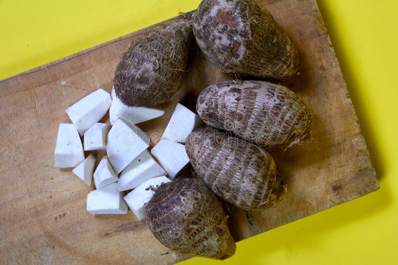 Closeup of Taro Root Vegetable, Eddo Malanga, Yellow Background Stock ...