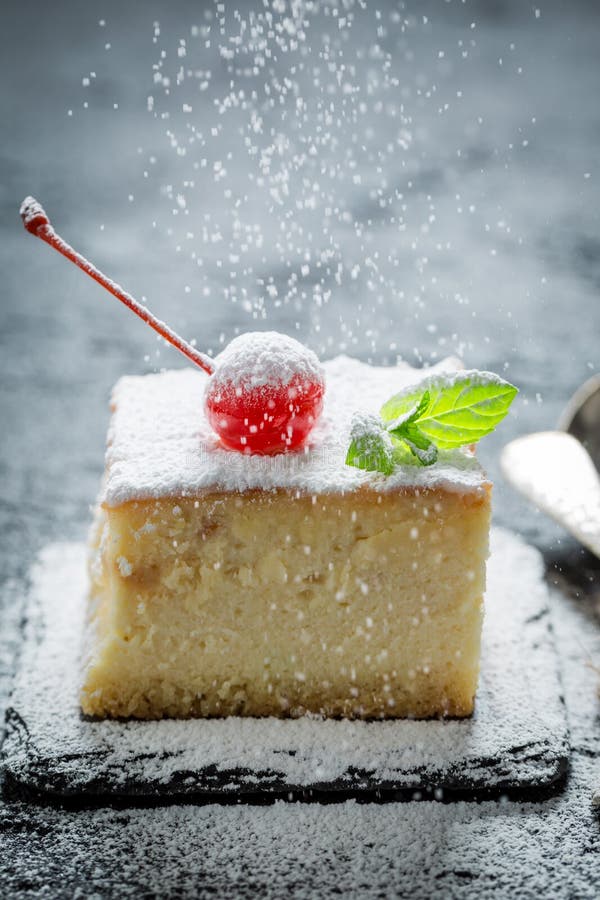 Tasty Cheesecake With Fruits And Sugar Stock Photo - Image of fresh ...