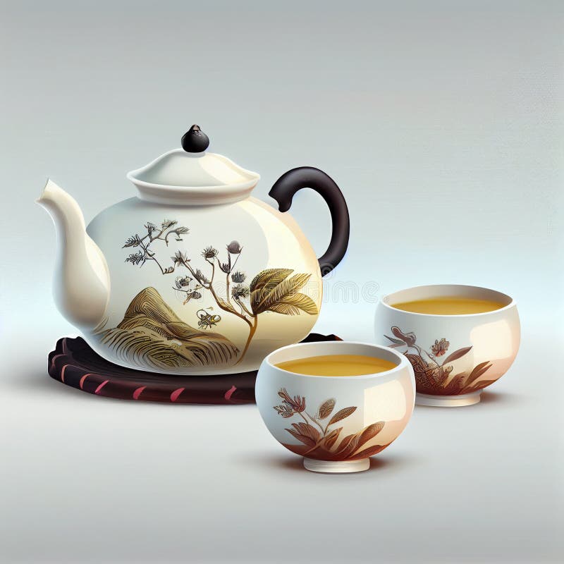 Closeup of Tea Set on White Background Stock Image - Image of japanese ...