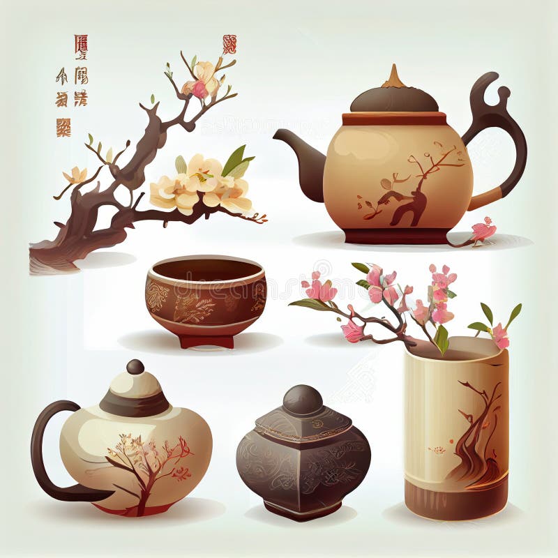 Closeup of Tea Set on White Background Stock Photo - Image of culture ...