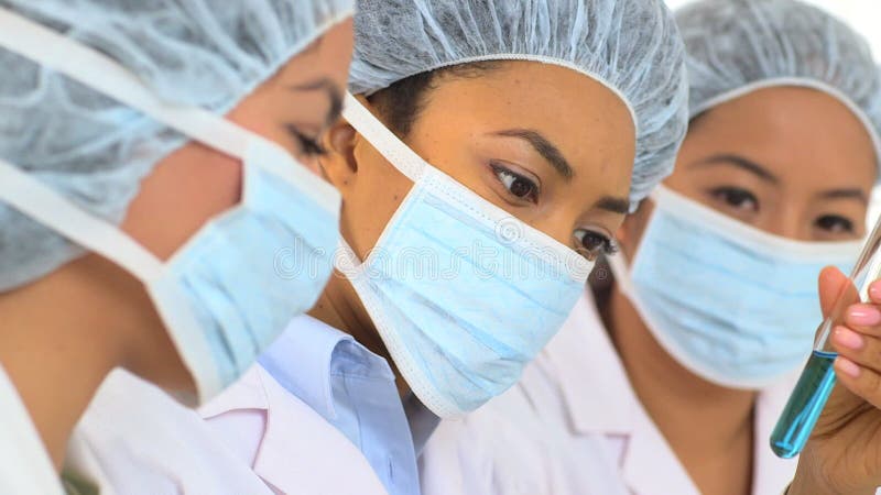 Closeup of a Team of Multi-ethnic Female Scientists Analyze Substance ... Closeup of a Team of Multi-ethnic Female Scientists Analyze Substance ...