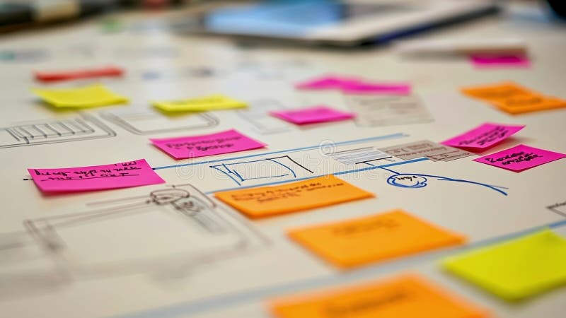 A Closeup of a Teams Brainstorming Session Surrounded by Sticky Notes ...