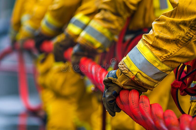 Closeup on Teamwork Firefighters Holding the Line Stock Illustration ...