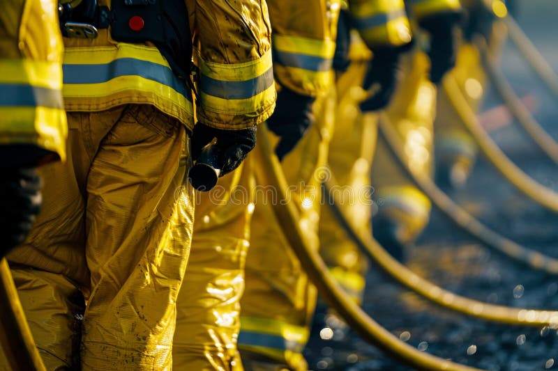 Closeup on Teamwork Firefighters Holding the Line Stock Illustration ...