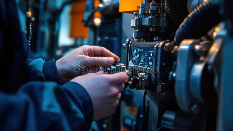 A Closeup of a Technicians Hands Calibrating Sensors on a Heavy Machine ...