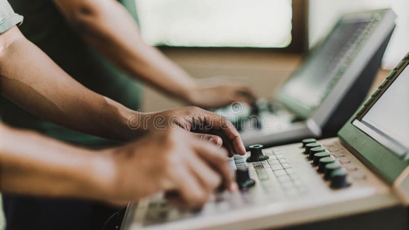 A Closeup of a Technicians Hands Operating a Computer Interface ...