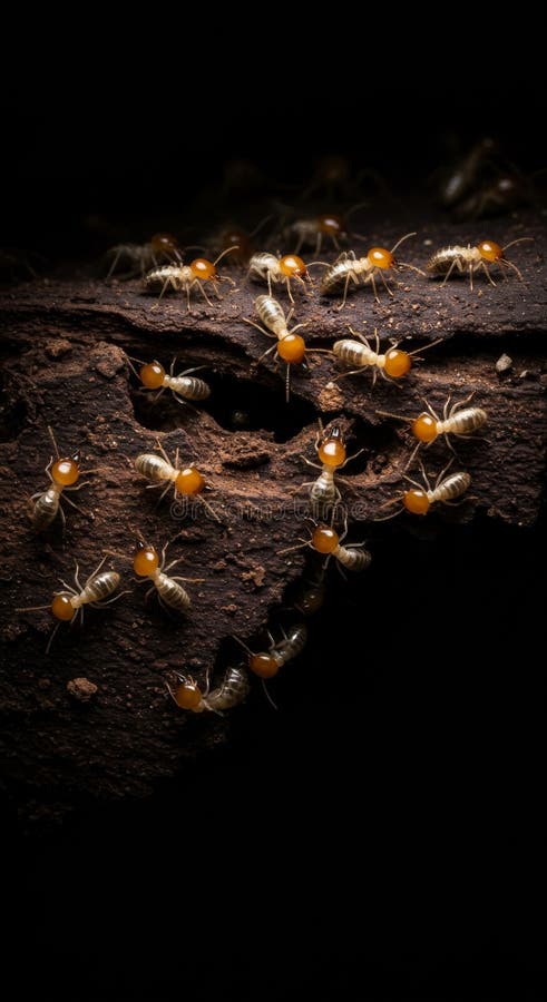 Closeup of Termites Crawling on Dark Brown Wood Stock Illustration ...