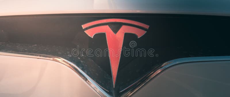 Closeup of the Tesla Logo on a Car Editorial Photography - Image of ...
