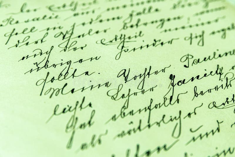 Closeup of a Text Written with Fancy Handwriting in a Diary Under the ...
