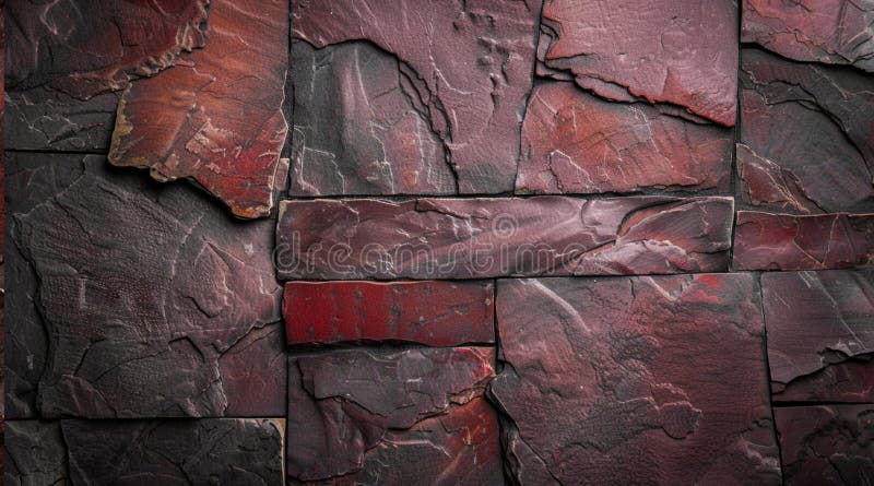 A Closeup of the Texture on Dark Red Flat Square Stone Tiles Stock ...