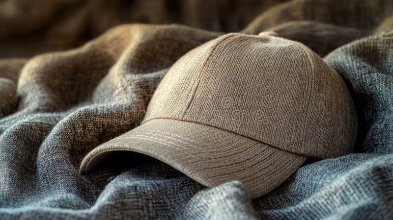 Closeup of a Textured Baseball Cap on Folded Fabric with Soft Lighting ...