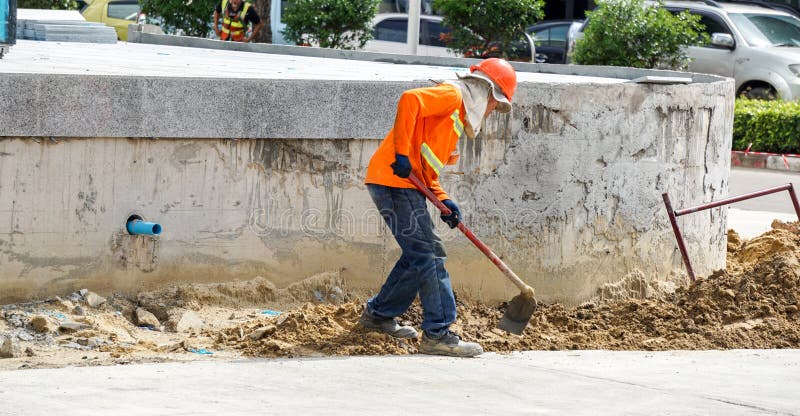 Thai Construction Worker are Preparing the Soil for Construction Work ...