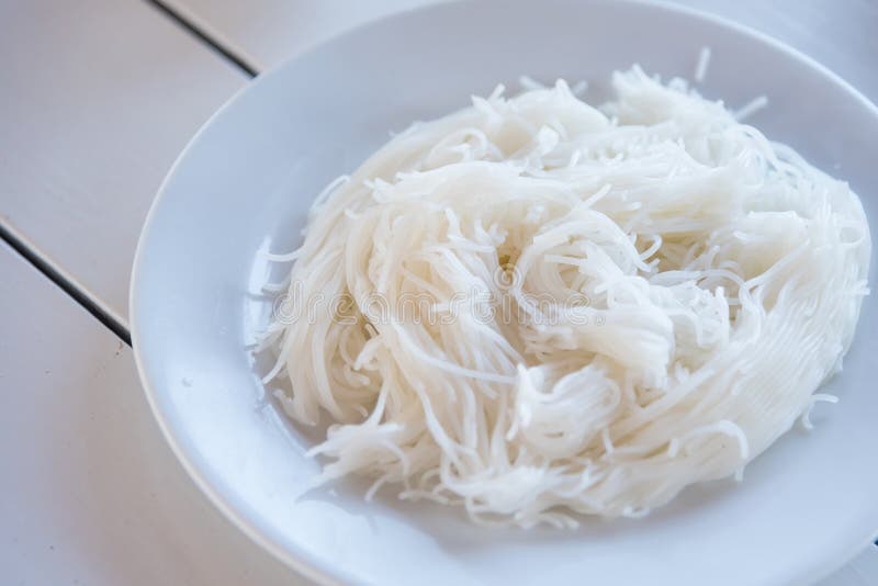 Closeup of Thai Style White Noodle Made from Rice. Stock Photo - Image ...