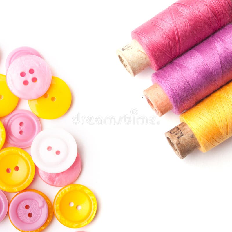 Closeup of Thread and Buttons Stock Photo - Image of closeup, black ...