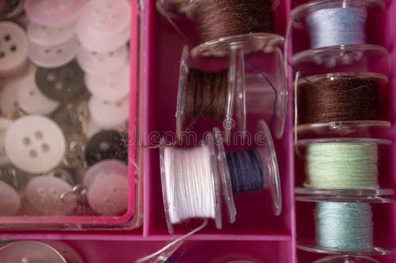 Closeup of Threads and Other Items Used for Sewing Stock Image - Image ...