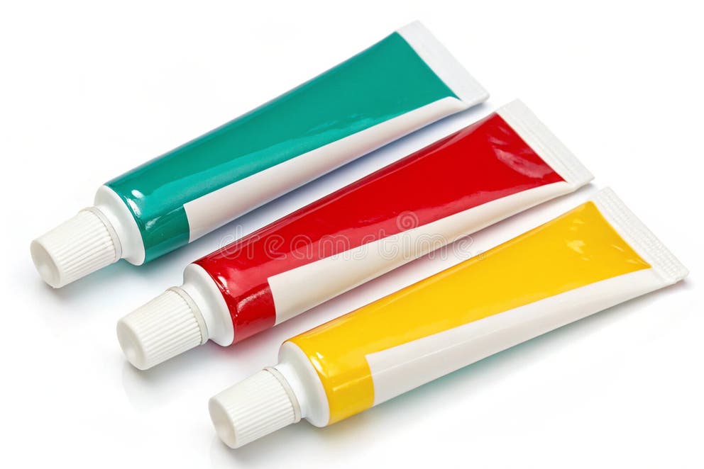 Closeup Three Colored Toothpaste Sample Set Isolated - Three Colored ...