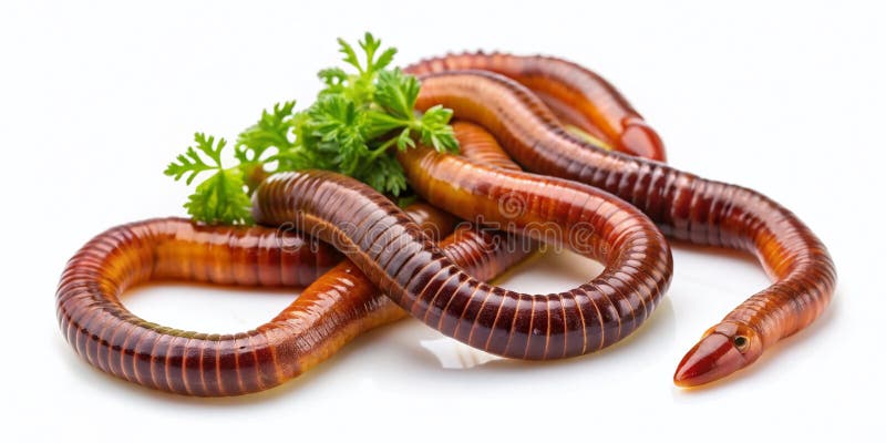 Closeup of Three Earthworms on White Background a Detailed Look at ...