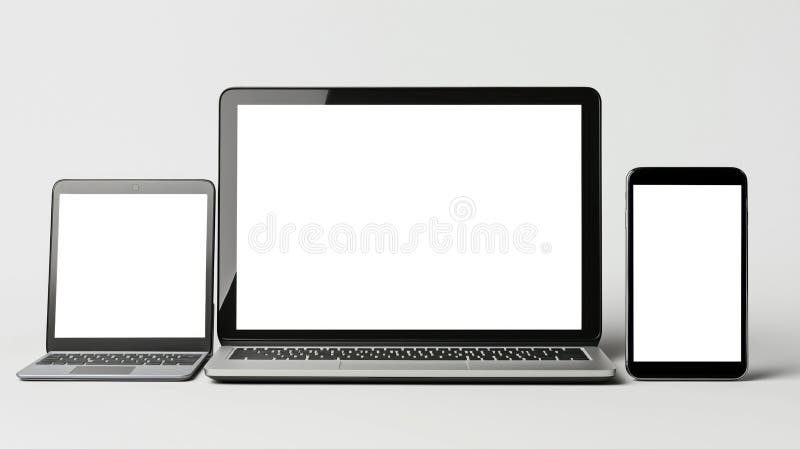 Closeup Three Electronic Devices - a Laptop, a Tablet, and a Smartphone ...