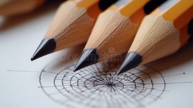 Closeup of Three Graphite Pencils Pointing at a Drawn Circle Three ...