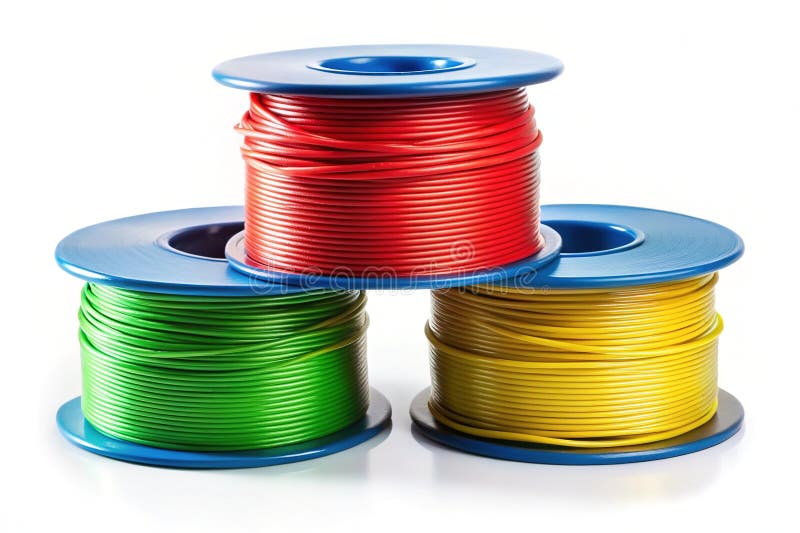 CloseUp of Three Insulated Electrical Wire Rolls on a White Background ...