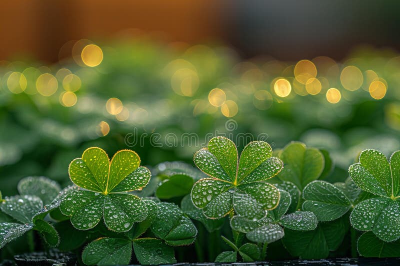 A Closeup of Three Leaf Clover Leaves with Dewdrops, Symbolizing St ...