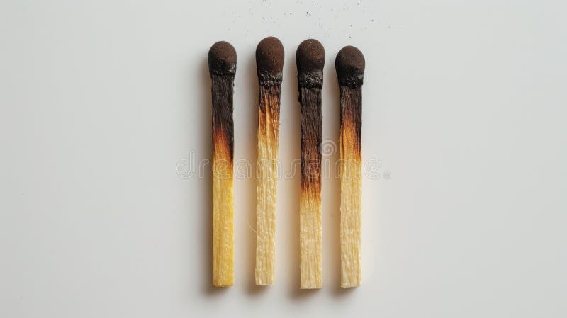 Closeup of Three Match Sticks in a Row on White Background Stock ...