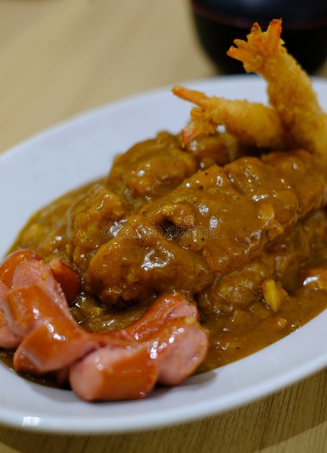 Closeup Three Topping on Curry Rice Stock Photo - Image of food, fried ...