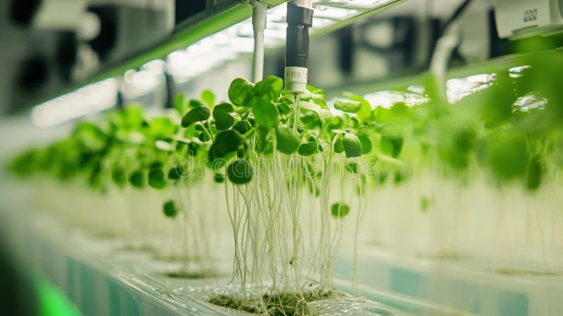 A Closeup of Tiny Delicate Roots Reaching Down into a Clear Nutrient ...