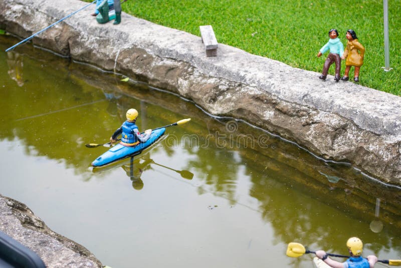 Closeup of Tiny Model Person in a Kayak Stock Image - Image of ...