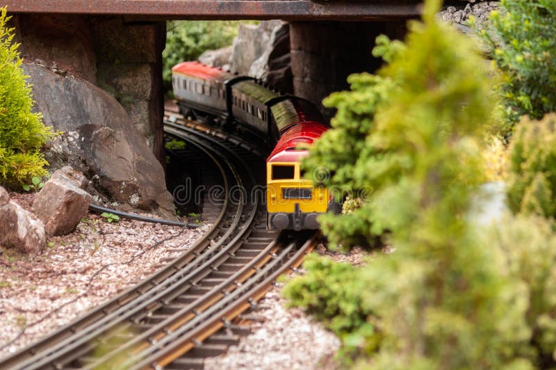 Closeup of Tiny Model Train on a Railway Track Stock Image - Image of ...
