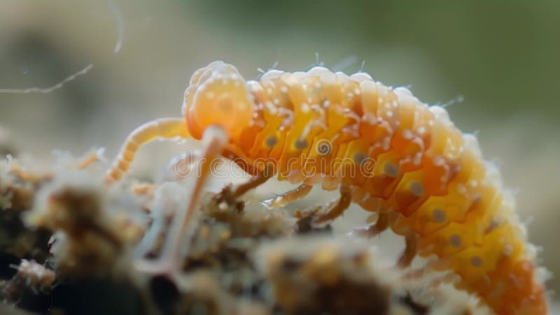 A Closeup of a Tiny Wriggling Larva with a Curved Body and Multiple ...