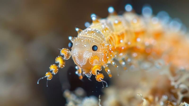 A Closeup of a Tiny Wriggling Larva with a Curved Body and Multiple ...