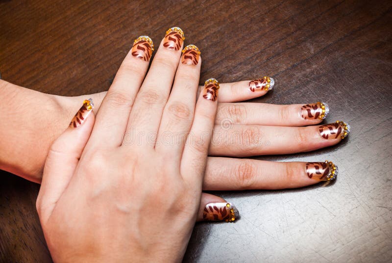 Closeup To Beautiful Nail Painted and Decorated Stock Image - Image of ...