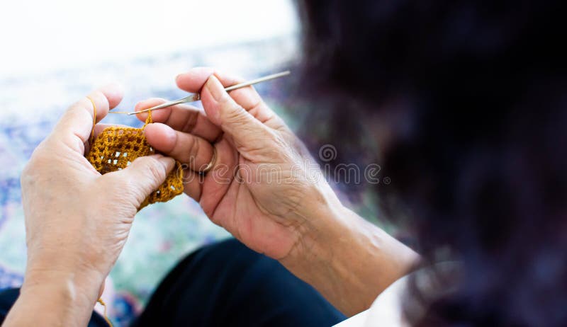 Closeup To Hands of Old Woman Doing Crochet Stock Photo - Image of ...