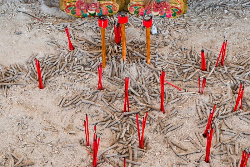 Closeup To Many Red Incense Sticks after Worship Ceremony Stock Image ...