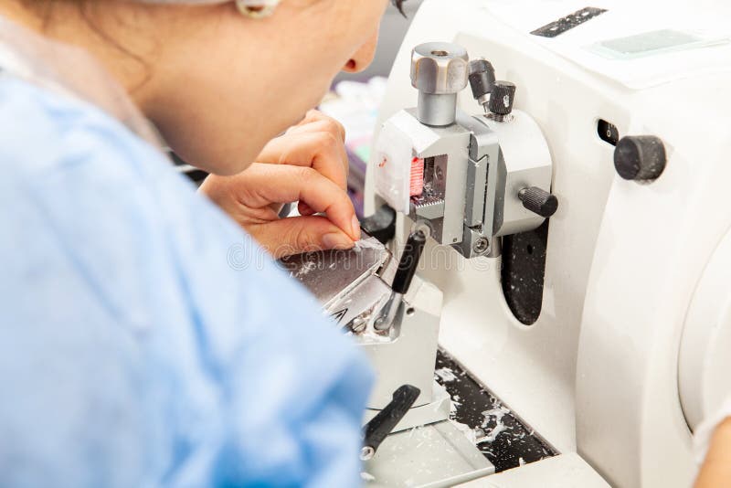 Closeup To the Scientist Hands Working on a Rotary Microtome To Obtain ...