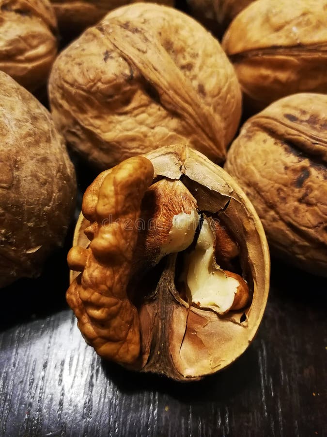 Walnuts on Black Background Stock Image - Image of dried, nutshell ...