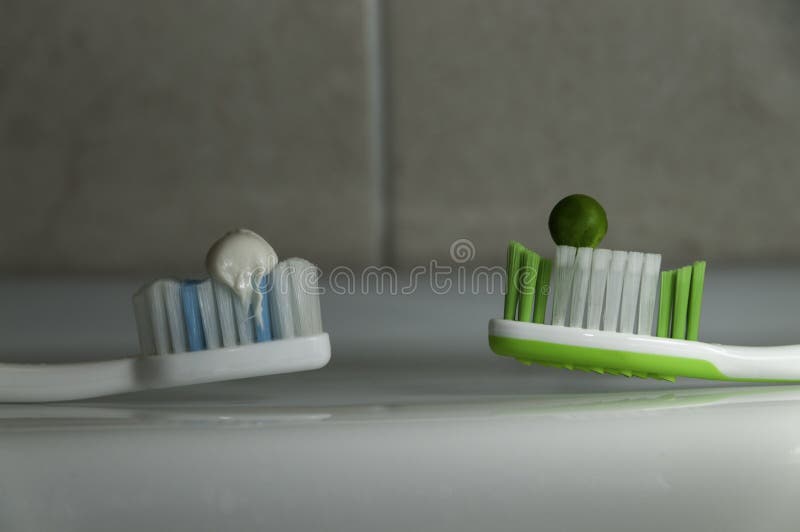 Closeup of Toothpaste Squeezed on the Toothbrushes Stock Image - Image ...