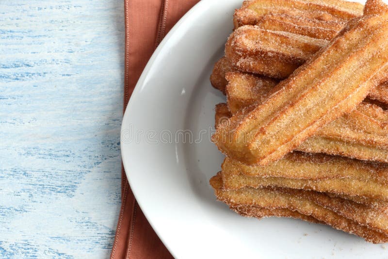 Closeup Top View Cinnamon Churros on a Plate Stock Image - Image of ...