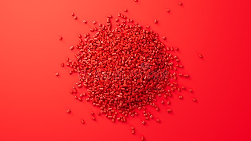 Closeup Top View on Red Plastic Polypropylene Granules Heap Centered on ...