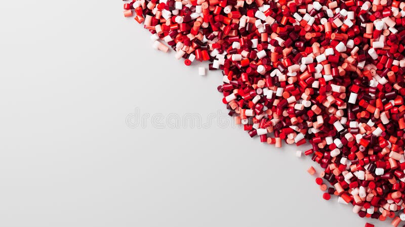 Closeup Top View on Red and White Plastic Polypropylene Granules Heap ...