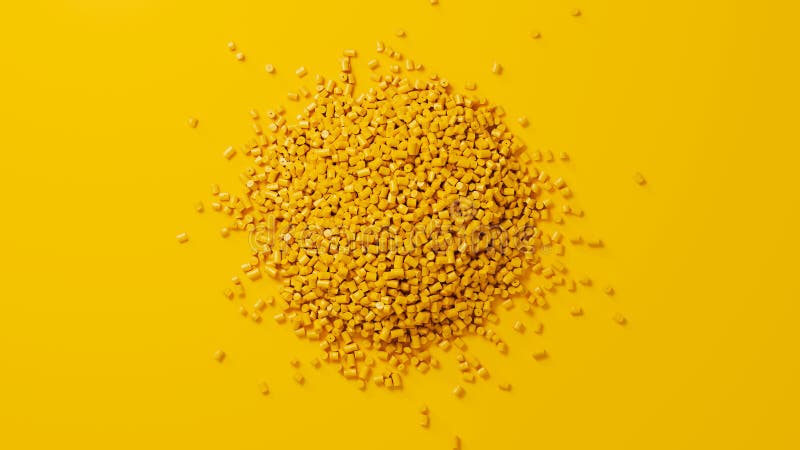 Closeup Top View on Yellow Plastic Polypropylene Granules Heap Centered ...