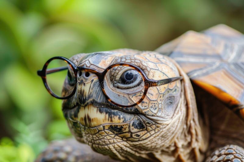 CloseUp of a Tortoise Wearing Glasses in a Natural Setting Stock ...