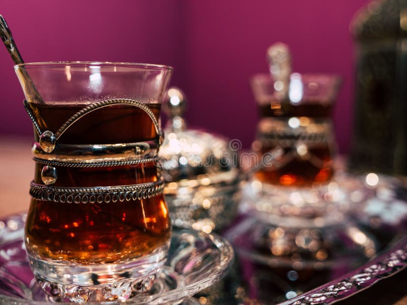 Closeup of Traditional Vintage Turkish Tea Glasses Stock Image - Image ...
