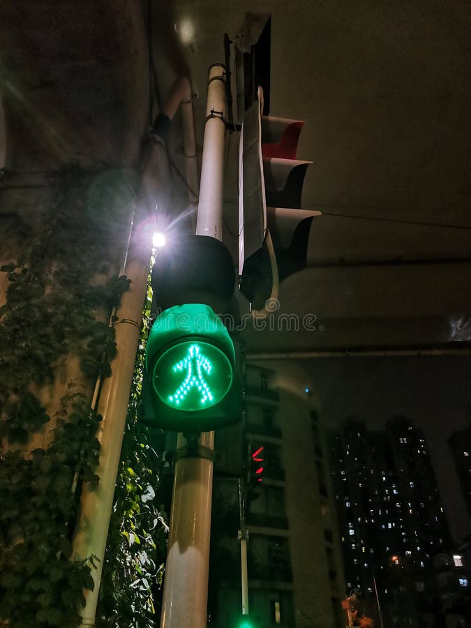 Traffic light at night stock image. Image of closeup - 204091627